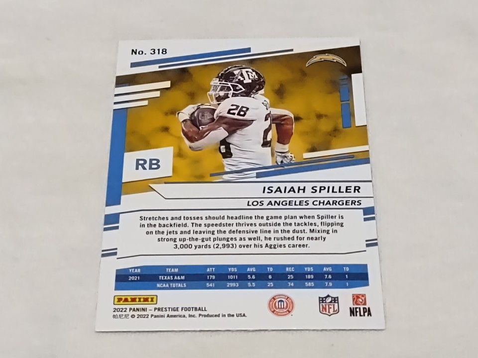 Isaiah Spiller 2022 Panini Prestige Rookie Card #318 Base Set LA ...