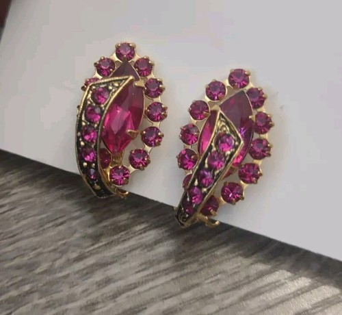 Vintage Pink Rhinestone Clip On Earrings Prong Set rivet stacked | eBay