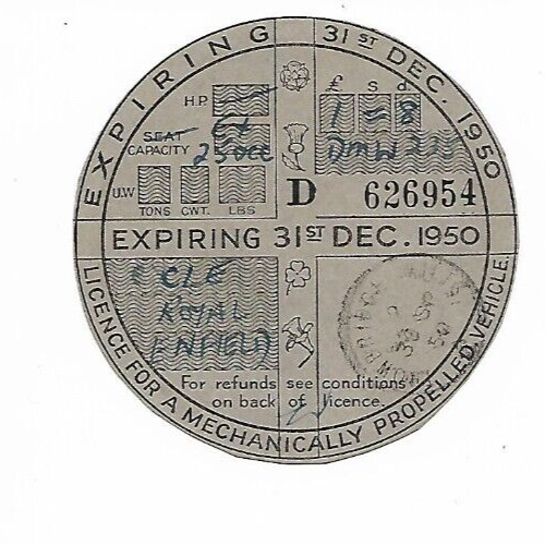Collectable Old TAX DISC 1950 Royal Enfield 250cc Motorcycle DMW 235 ...