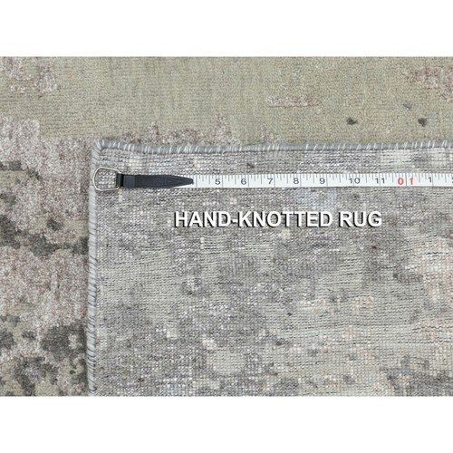 2'8"x10' Gray Abstract Design Wool And Silk Runner Hand Knotted Rug ...