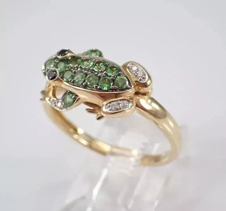 1.50Ct Round Simulated Green Emerald Frog Engagement Ring 14K Yellow ...