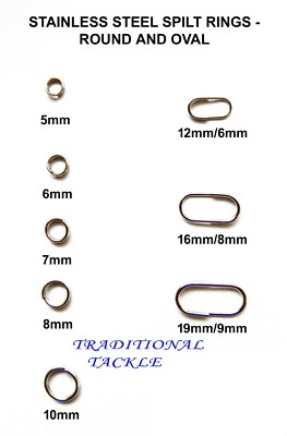 STRONG STAINLESS STEEL SPLIT RINGS, ROUND & OVAL - SEA FISHING RIG ...