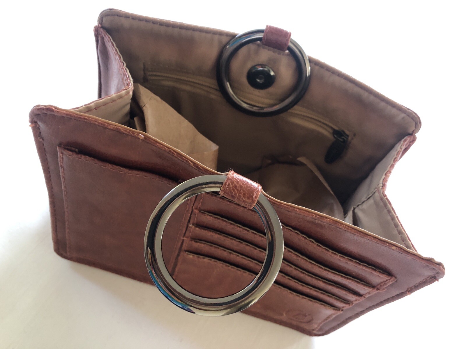 Pouchee Purse Wallet Small Organizer Pockets Brown Faux Leather Ring ...