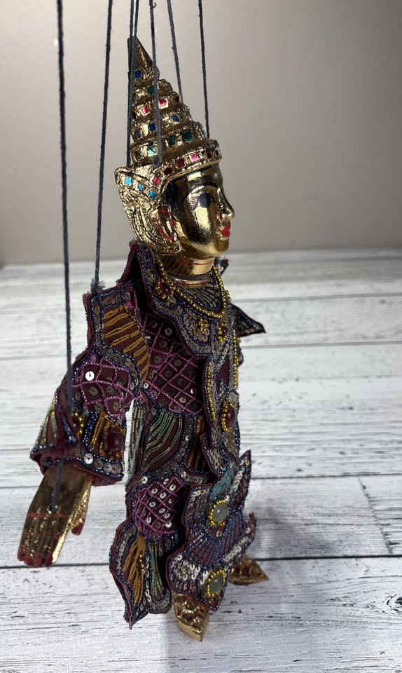 Vintage Handmade Burmese Puppet with Gold & Silver Sequin Embroidery ...