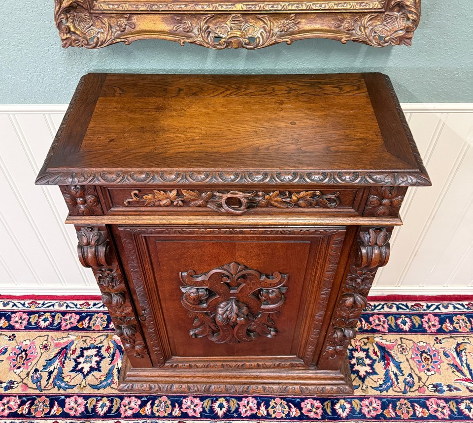 Antique French Jam Cabinet Cupboard Bookcase Storage Drawer Carved Oak ...