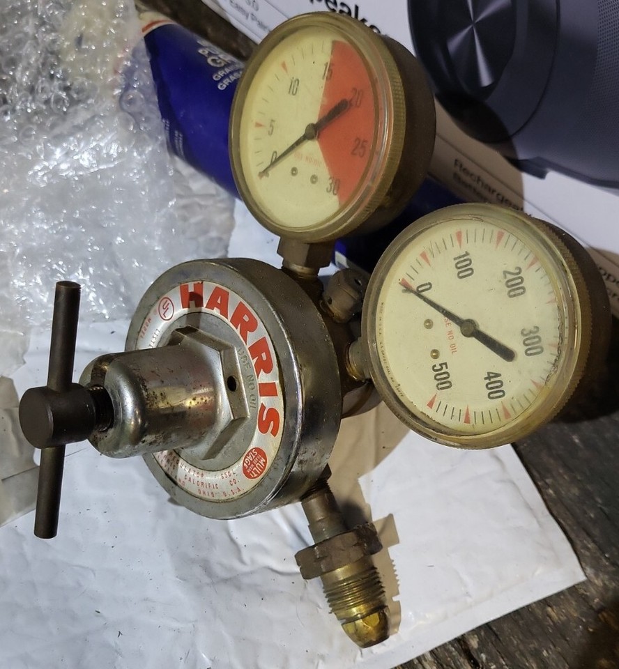 HARRIS 92-15! Gas Dual Pressure Gauge Regulator Good Shape Weld ...