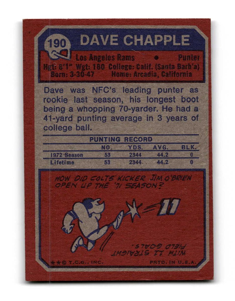 1973 Topps Dave Chapple RC 190 | eBay