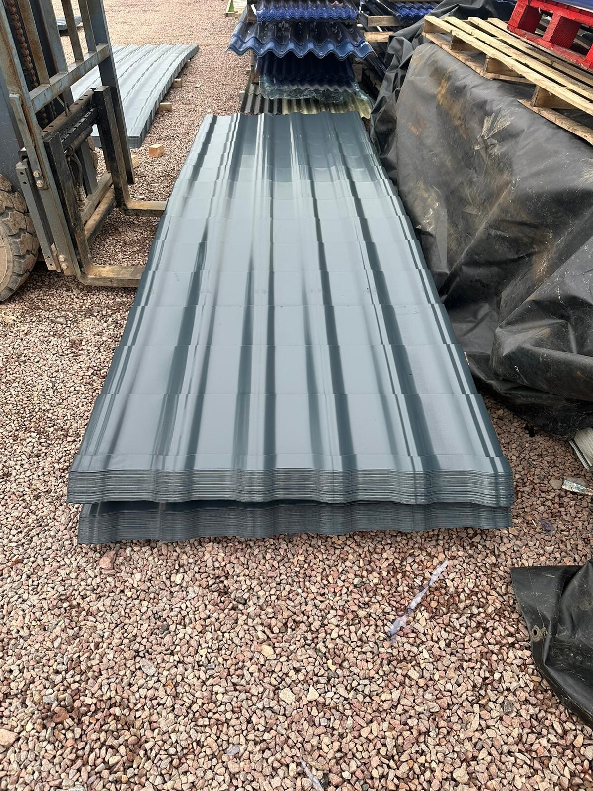 new plastic coated anthracite grey tile effect roofing sheets 12ft x 1. ...