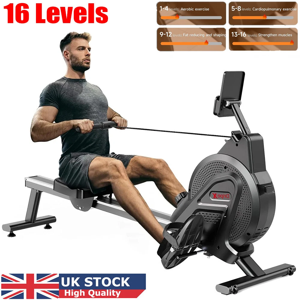 16 Levels Fitness Adjustable Magnetic Rowing Machine Rower w/LCD ...