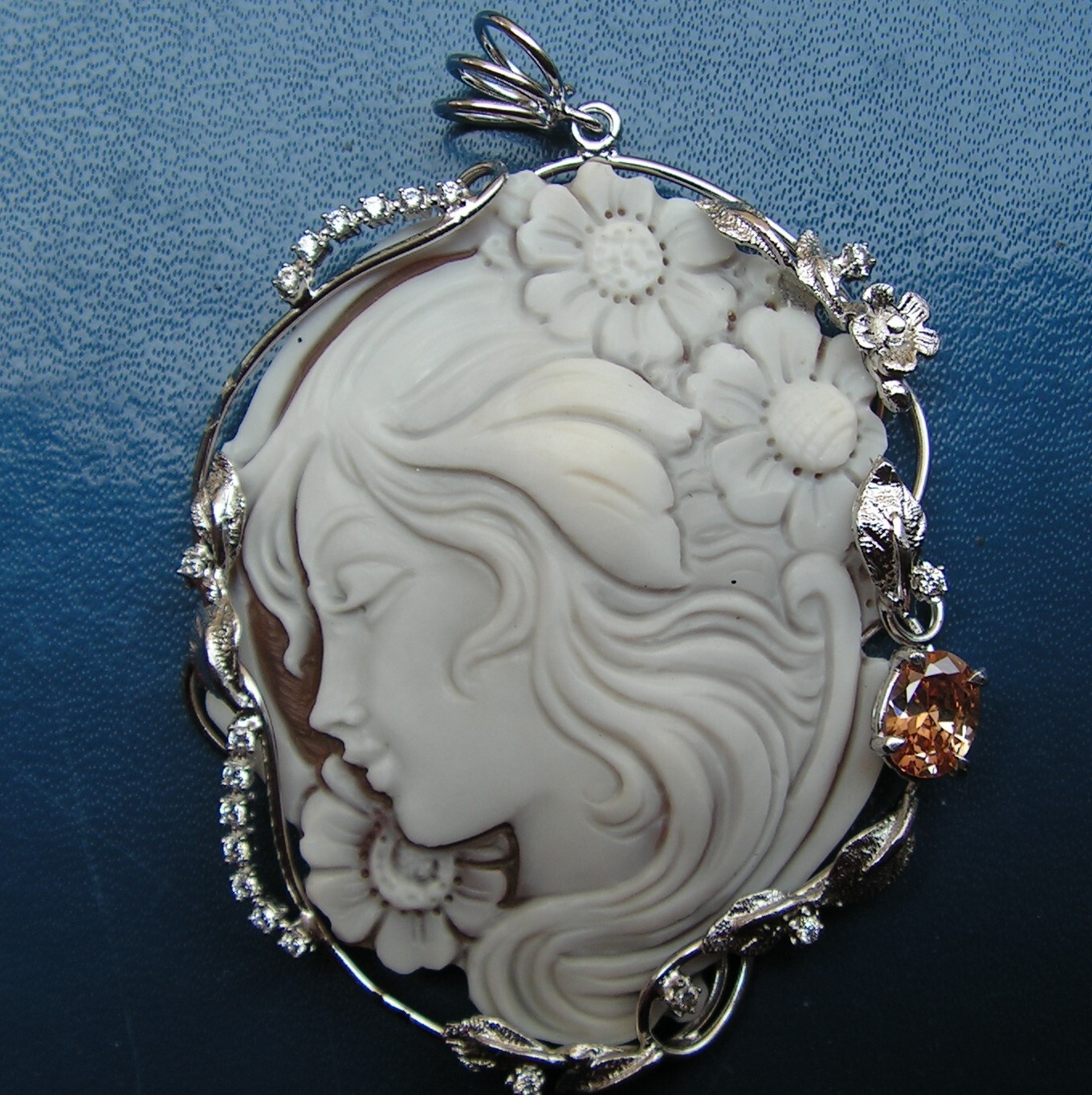VINTAGE Silver Gold CAMEO SHELL SARDONYX WELL CARVED MADE IN ITALY lady ...