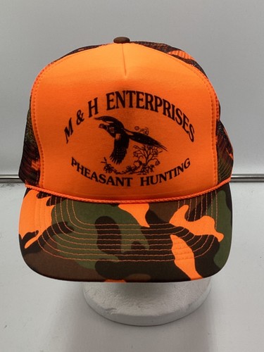 M&H Enterprises Pheasant Hunting Orange Camo Snapback Vintage Trucker ...