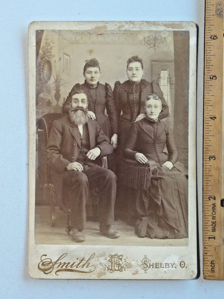 Early Cabinet Card Photo Man with 3 Women Fancy Dress Smith Shelby Ohio ...
