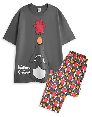 Wallace And Gromit Multicoloured Feathers Short Sleeve Long Leg Pyjama ...