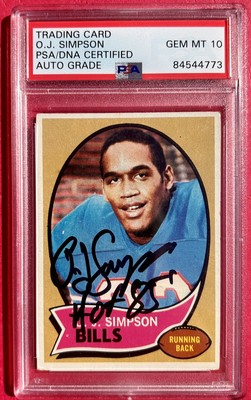 🔥 Autographed OJ Simpson 1970 Topps Rookie PSA/DNA 10 Mint Auto HOF 85 ...