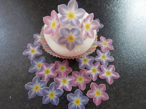 24 PRECUT Edible Purple forget me not Flowers wafer paper cake/cupcake ...