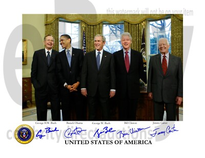 5 U.S. Presidents Signed Official Autographed Photo reprint Bush, Obama ...
