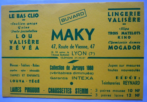 BUVARD - MAKY - LYON - LE BAS CLIO LINGERIE VALISÈRE LAINES PINGOUIN ...