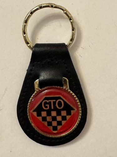 Vintage Pontiac GTO Black Leather Chrome Key Ring Diamond Logo Key Fob ...