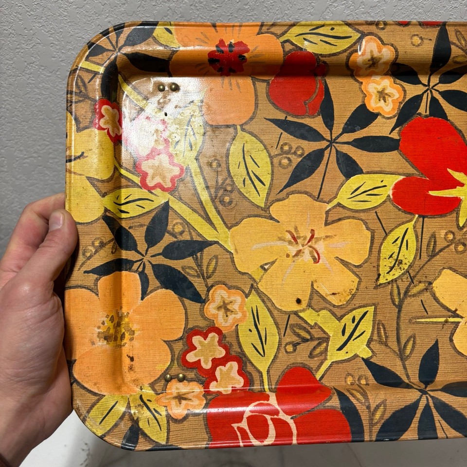 VTG Metal Daisy TV Lap Tray Folding Orange Yellow Green Marsh Allan Co ...