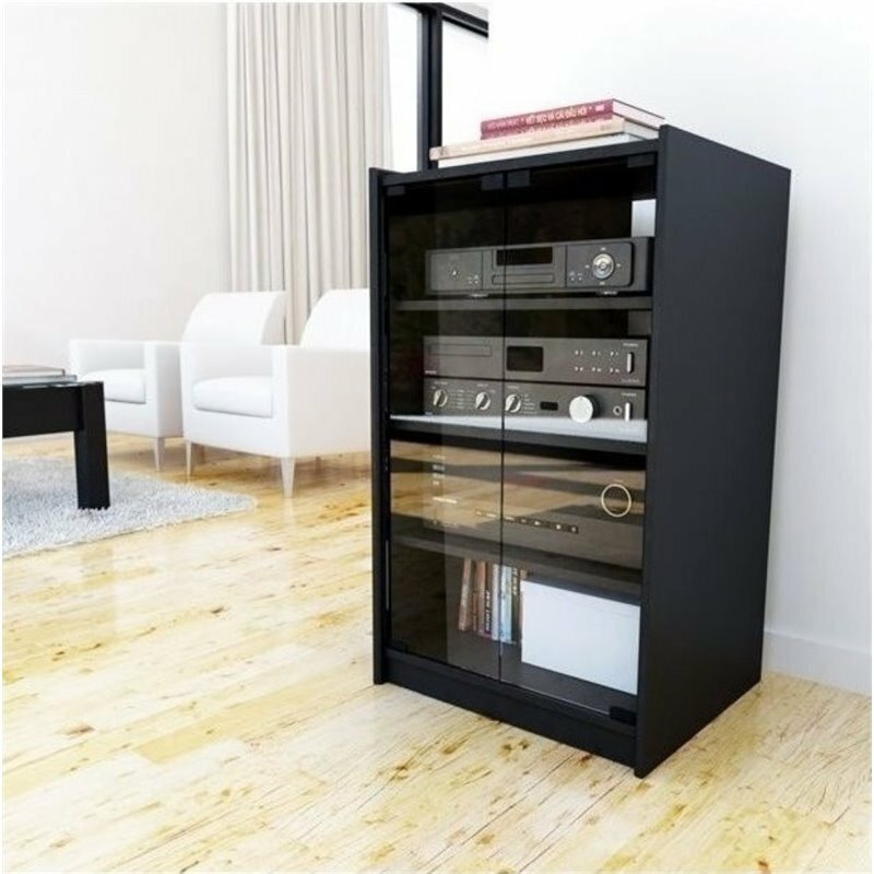 Bowery Hill Contemporary Glass Enclosed Audio Rack in Ravenwood Black ...