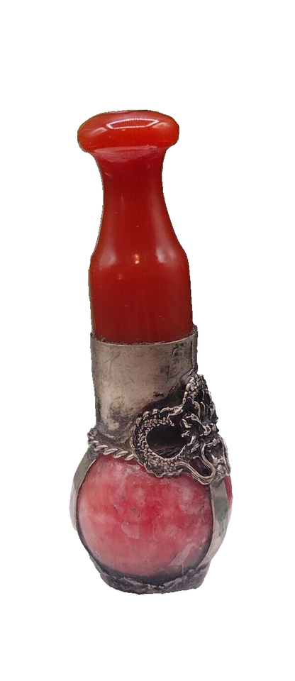 Vintage Chinese Red Stone Jade? Pipe Mouthpiece with Tibetan Silver | eBay