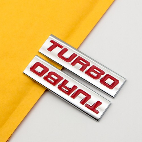 2x Chrome Metal Red TURBO Car Emblem V6 V8 Engine Logo Badge 3D Sticker ...