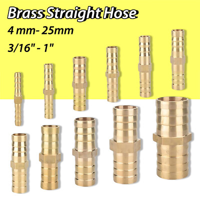Metal Brass Straight Hose Joiner Barbed Connector Air Fuel Water Pipe ...