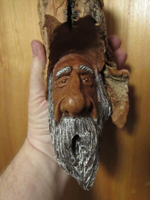 Wood Spirit Carving Wood Spirit Bark Spirit Wizard Gnome 3 | eBay