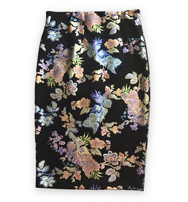Eci New York Black and Metallic Floral Straight Pencil Skiry Size S | eBay