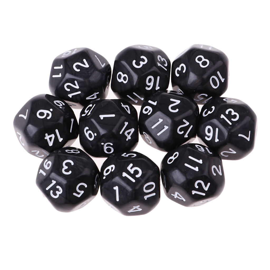 10er Set D16 Würfel 16 seitig Die Black with White Numbers für RPG ...