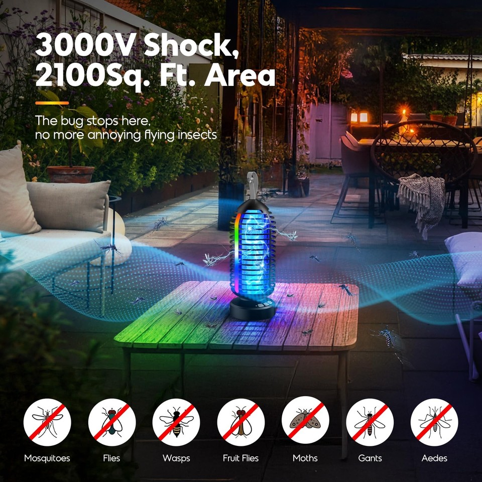 Bug Zapper with Marquee Light, Mosquito Zapper Indoor Outdoor, 4000mAh ...