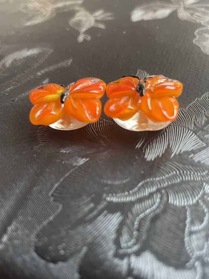 2 Glass Orange Butterfly Beads Ukranian Lampwork Distinctive Jewellery ...