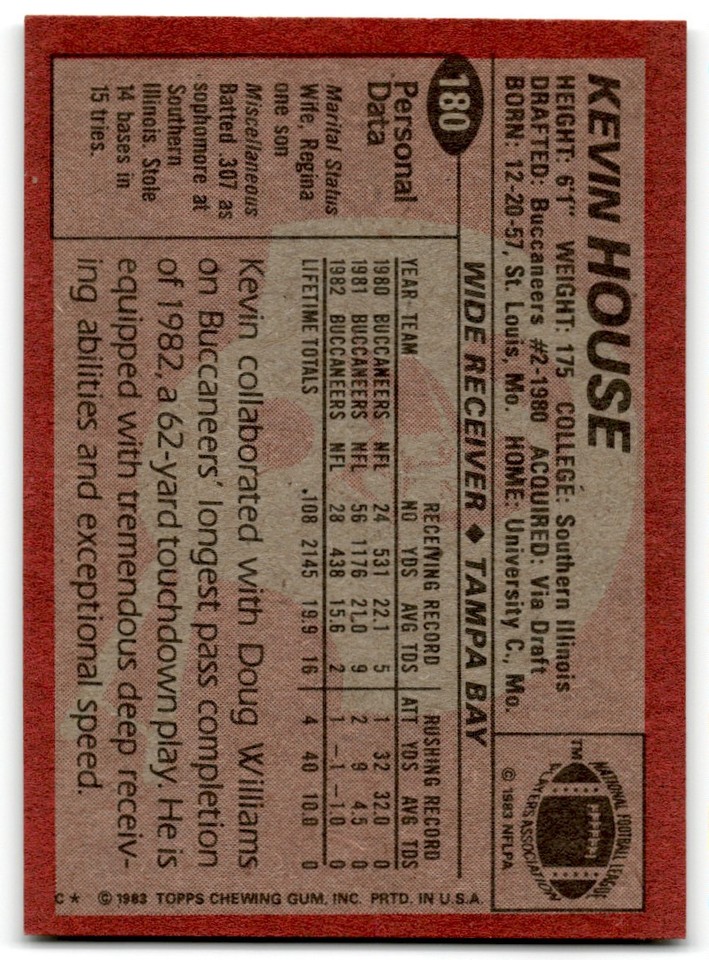 1983 Topps Kevin House Tampa Bay Buccaneers #180 | eBay