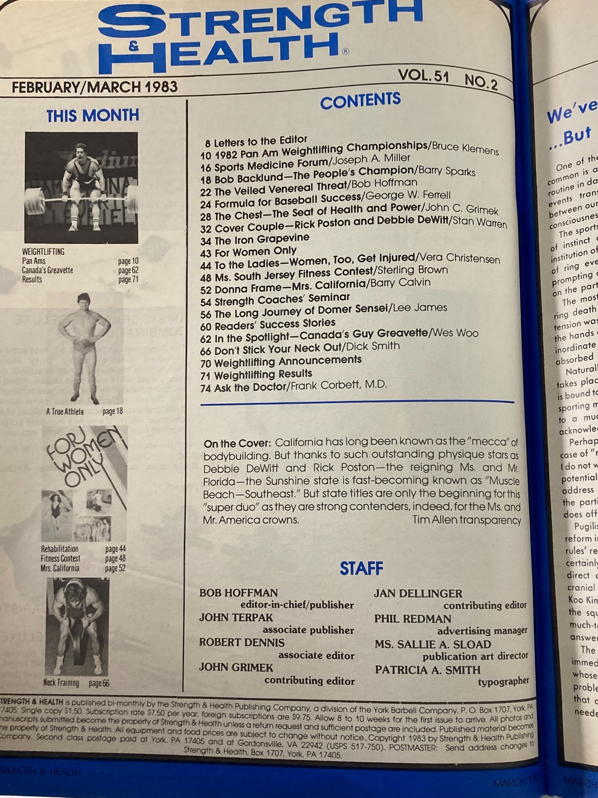VTG Strength & Health Magazine March 1983 Vol 51 #2 Rick Poston ...