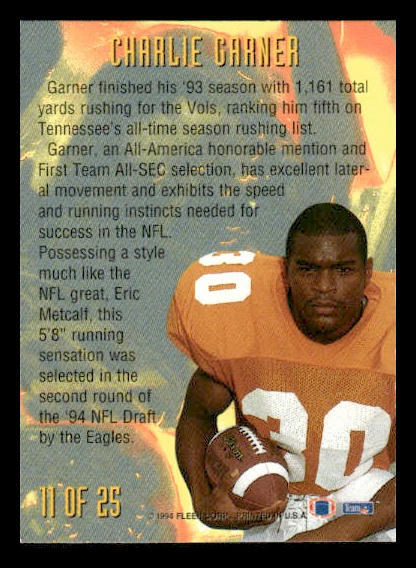 1994 Fleer #11 Charlie Garner NFL Prospects Tennessee Volunteers | eBay