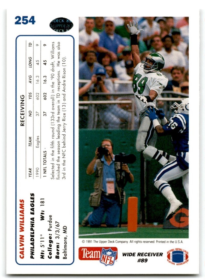 1991 Upper Deck Calvin Williams Philadelphia Eagles #254 | eBay