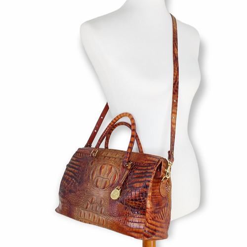 Vtg Brahmin Stacy Toasted Melbourne Crossbody Bag Croc Embossed Leather ...