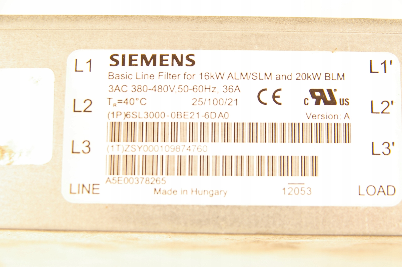 Basic Line Filter Siemens 6SL3000-0BE21-6DA0 / # C R1P 7058 | eBay