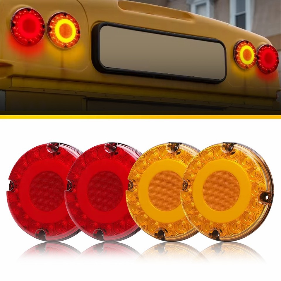 4X LED 7" Round Red Amber Tail Light DRL Turn Brake Signal Vans Truck ...