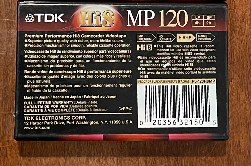 Brand New Factory Sealed TDK Hi8 MP120 Camcorder Video Cassette Tape ...