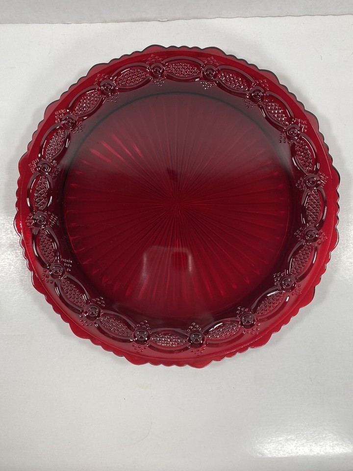 Set Of 4 Vintage Avon 1876 Cape Cod Ruby Red Glass Dinner Plates 10.75 ...