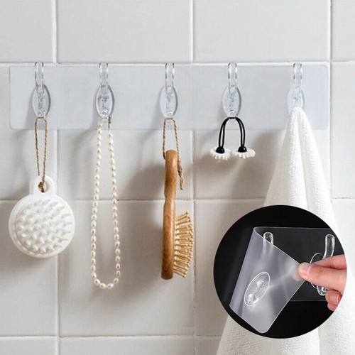 Self Adhesive Sticker Hook Door Hanger Transparent Wall Hooks 6 Row ...