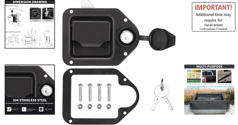 Durable Black Truck Box Latch Replacement Kit - Rust-Resistant Steel ...