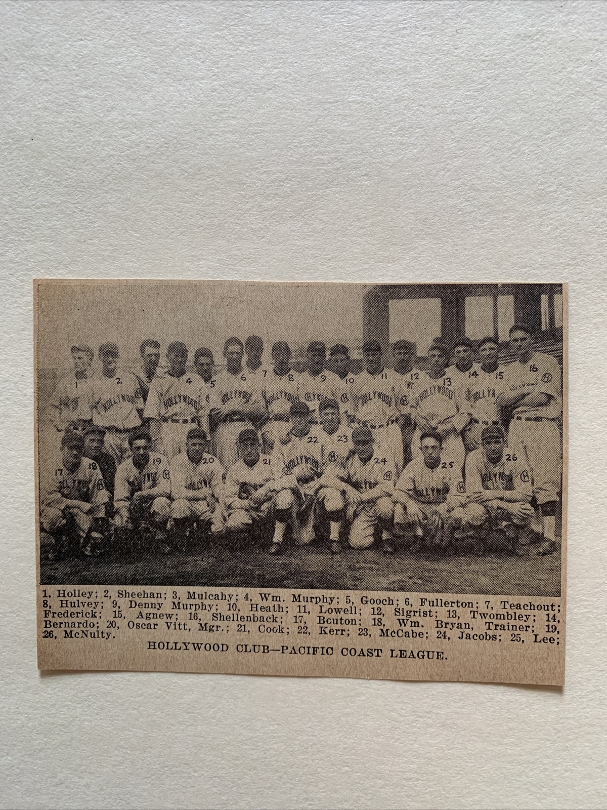 Hollywood Stars Ossie Vitt Johnny Frederick John Kerr 1927 Baseball ...