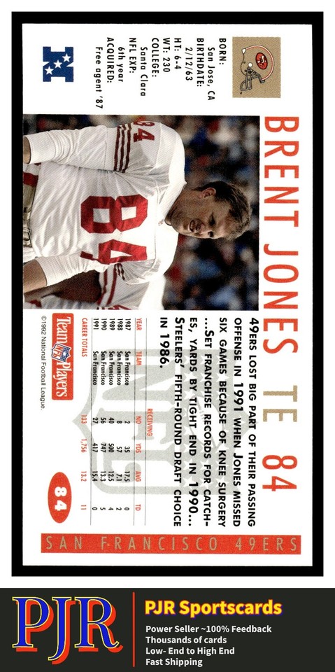 1992 GameDay #84 Brent Jones San Francisco 49ers BUY 4 - 35% OFF | eBay