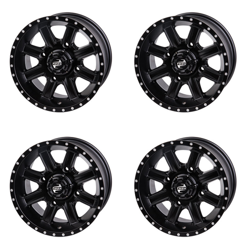 (4 Pack) 4/156 Tusk Cascade Wheel 12x7 4.0 + 3.0 Matte Black For ...