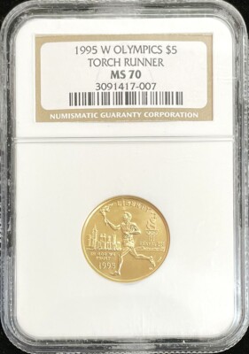1995 W GOLD $5 OLYMPICS TORCH RUNNER COMMEMORATIVE COIN NGC MINT STATE ...