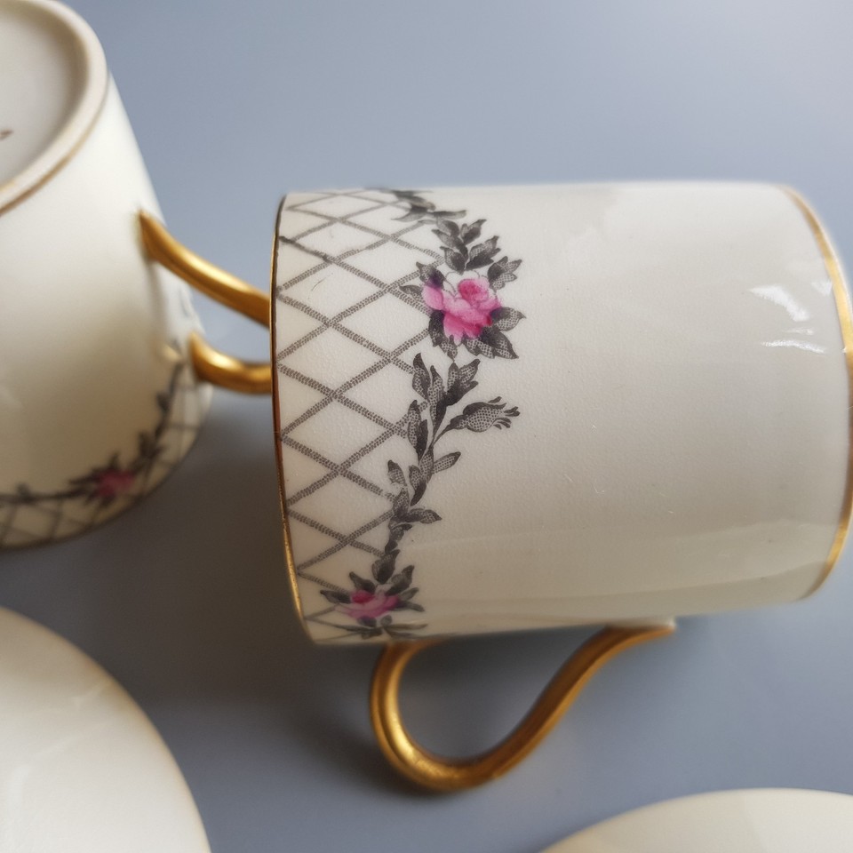 Antique Paragon Star coffee tea cups saucers Rose Garden demitasse ...