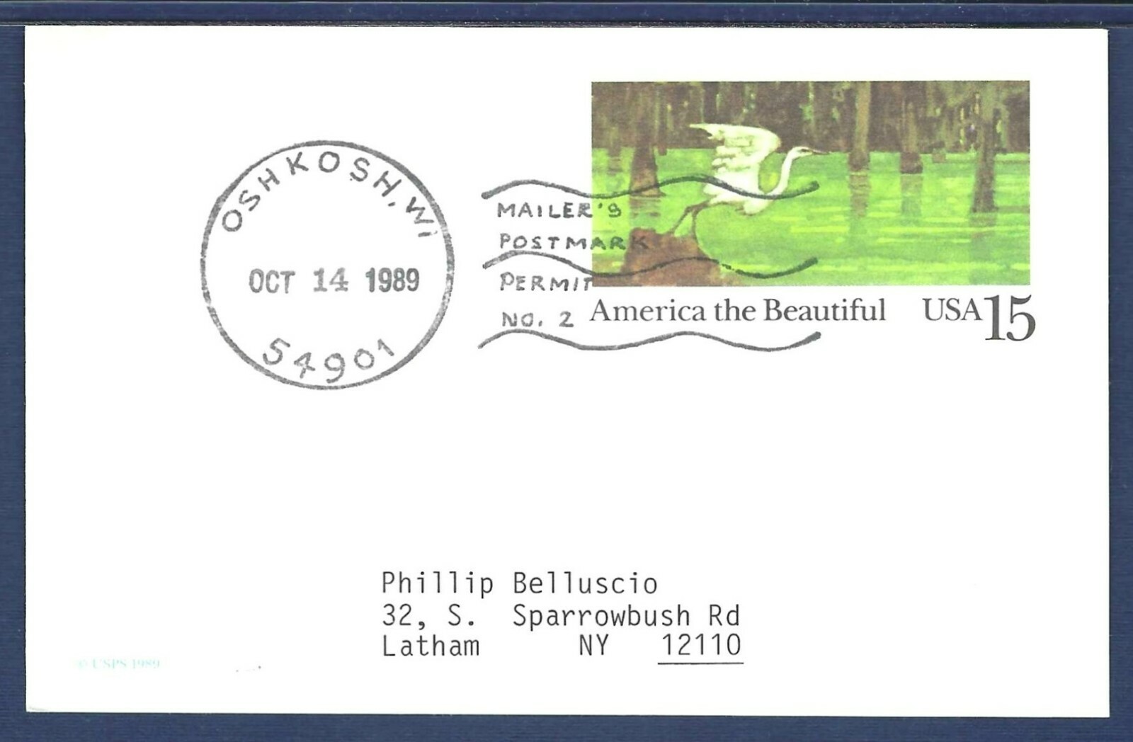 US Postal Card UX129 15¢ Mailer's Postmark Permit #2 OSHKOSH, WISCONSIN ...