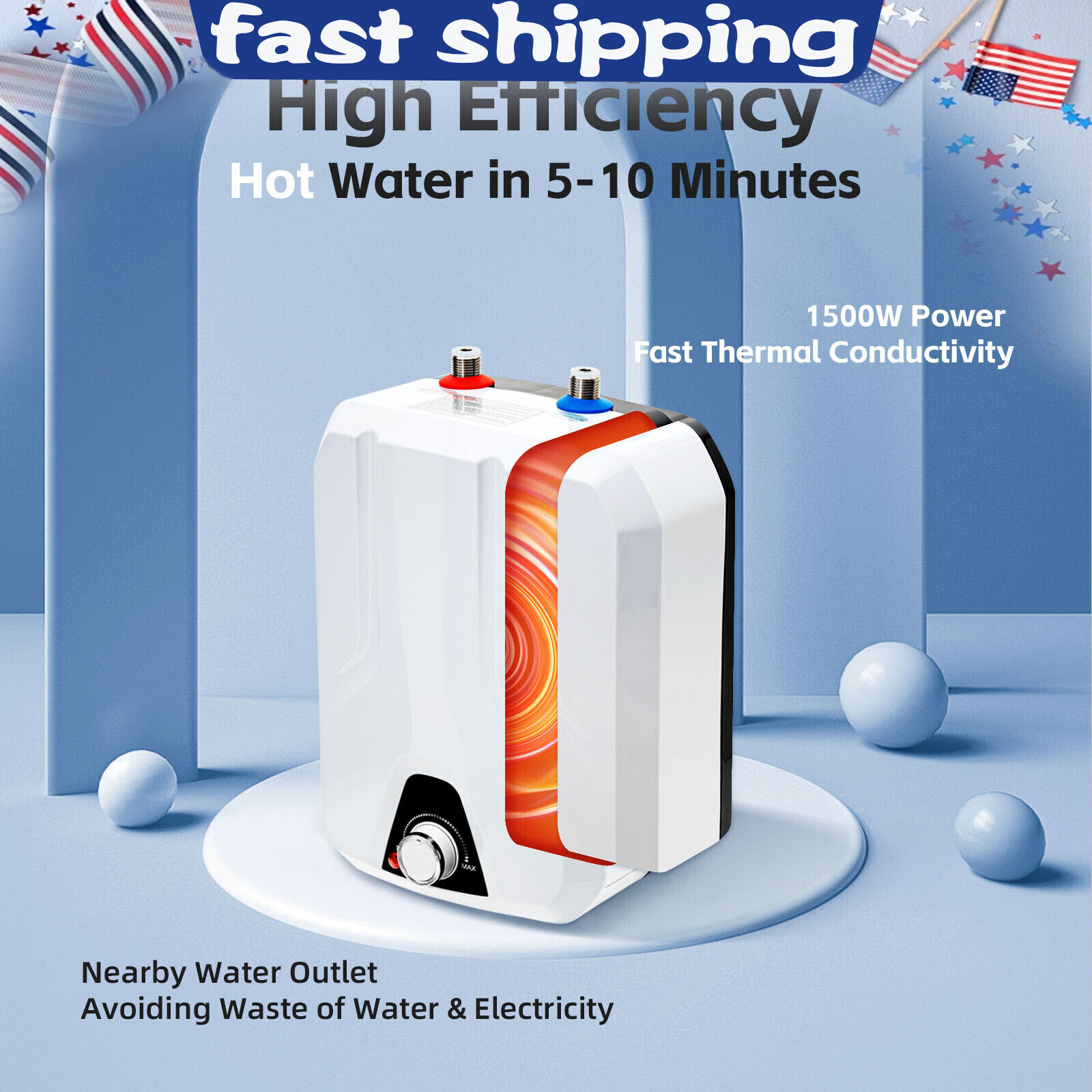 8L 1500W Instant Hot Water Heater Electric Tankless On Demand House ...